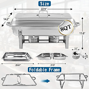 Jacgood Chafing Dish for Buffet, 4 Pack Stainless Steel Chafing Servers Food Warmer Sets with 8QT Half Size Food Pan for Kitchen Party Banquet Dining