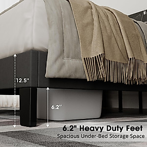 Lifezone Queen Bed Frame with Headboard, Queen Bed Frame with Charging Station, Upholstered Bed Frame with Wingback Shelf, Under-Bed Storage, No Box Spring Needed,Easily Assemble, Dark Grey