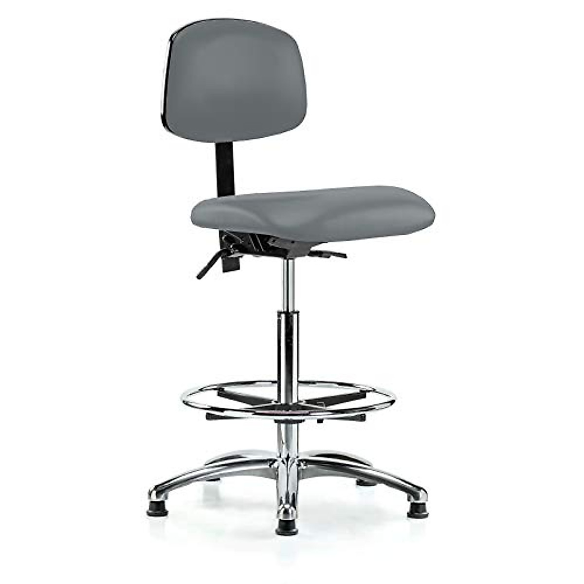 Perch Chrome Task Chair with Adjustable Back Support and Foot Ring, Stationary Caps, Workbench Height, Cinder Fabric