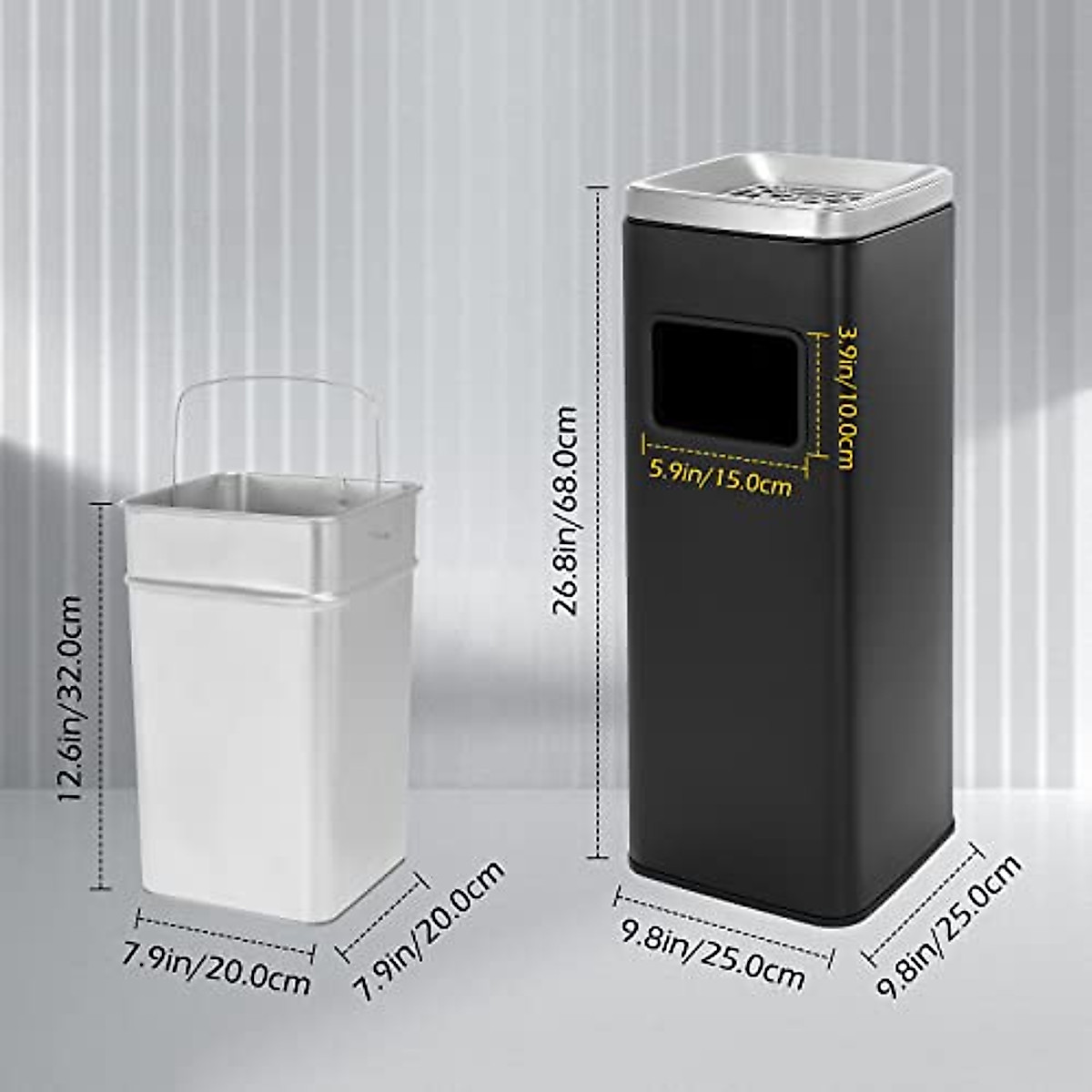 Dyna-Living Stainless Steel Trash Can Outdoor Commercial Garbage Can Large Trash Bin for Home Use Industrial Waste Container, Square Black