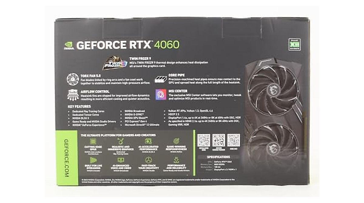 MSI GeForce RTX 4060 Gaming X 8G Graphics Card - Powerful & Compact