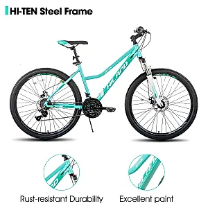 HH HILAND 26 Inch Womens Mountain Bike, with Step-Through Frame, 21 Speeds, Suspension Fork MTB, Bicycle for Women Men Adult Green