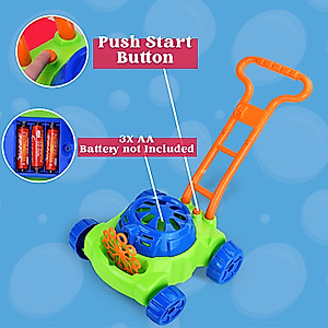 Sloosh Bubble Lawn Mower Machine for Kids，Automatic Bubble Mower with Bubble Solutions, Push Toys for Toddler, Baby Activity Walker for Outdoor, Bubble Maker for Party in Summer Birthday Gift