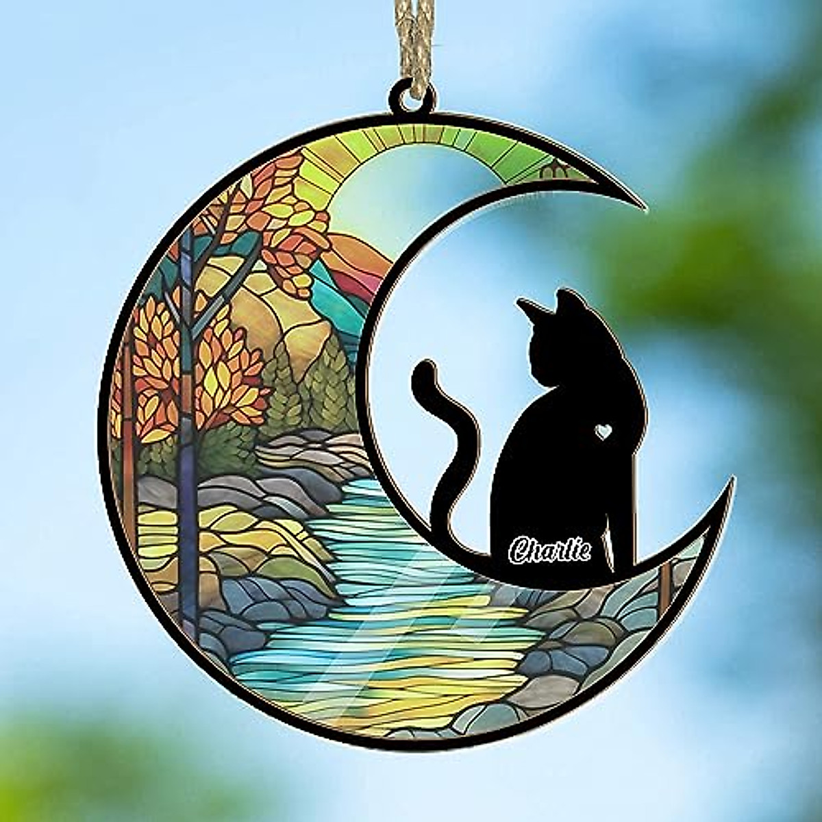Personalized Cat Memorial Suncatcher/Ornament - Custom Name Cat Loss Memorial Christmas 2023 Ornament, Stained Glass Light Catcher Cat Sympathy Gift, Pet Remembrance Keepsake Memory Window Hangings