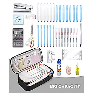 YOKUMA Pencil Case,Large Capacity Pencil Pouch,Aesthetic Zipper Pencil Box, Back to School Supplies for College Student Teen Adults (Black)