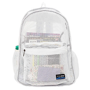 K-Cliffs Heavy Duty Mesh Backpack Classic Student Bookbag Durable See Through Netting Gym Bag Pack | Padded Straps (White)