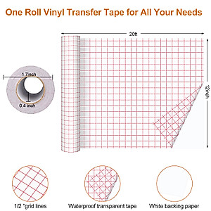 Romeda Transfer Tape for Vinyl 12" X 20 Ft, W/Red Alignment Grid, Transfer Paper Transfer Tape, Vinyl Transfer Tape for Glass, Window, Silhouette Relief, Signs, Artifact Stickers
