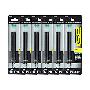 Pilot G2, Dr. Grip Gel/Ltd, ExecuGel G6, Q7 Rollerball Gel Ink Pen Refills Green 7 mm 12 Pack