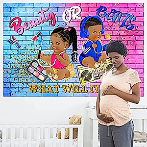 Gender Reveal Backdrop Baby Shower Decorations Beauty or Beats Boy or Girl He or She Gender Reveal Party Supplies Hip Hop 90s Graffiti Fresh Prince Princess Gender Reveal Decorations