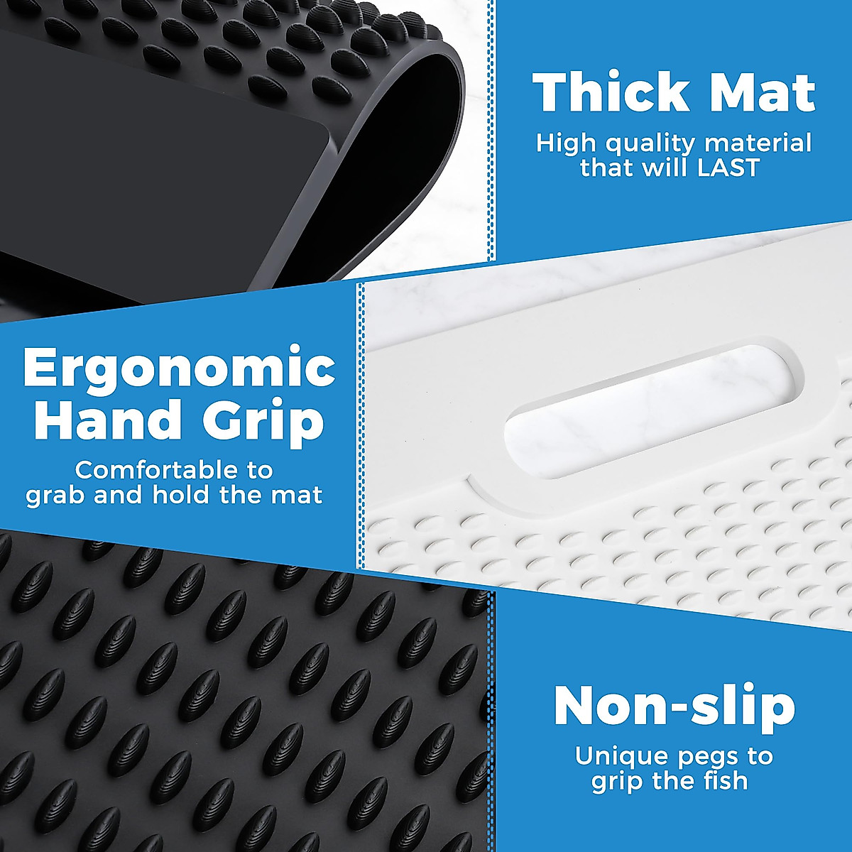 ATTSEA Non-Slip Fish Fillet Mat Regular L Size 23.5" x 15.75" ! for The Big Fish Stainless Fish Scaler Included (Black, Regular Large)