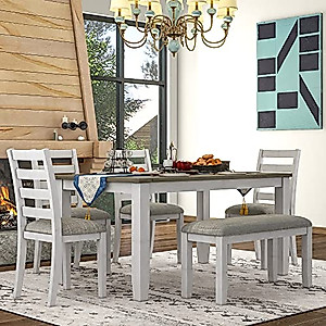 WOZNLA Comfortable Room 6-Piece Rustic Dining Set-Rectangular Wood Kitchen Table, 4 Chairs, and 1 Bench with Upholstered Cushions, Brown
