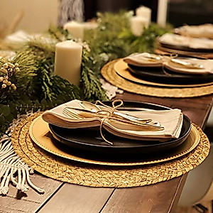 Haxhut Round Woven Placemats - Natural Placemats Set of 6, Straw Braided Rattan Placemats, 13.5 Inches, Non-Slip, Heat Resistant, Hand Woven Chargers for Dining Table (Pack of 6)