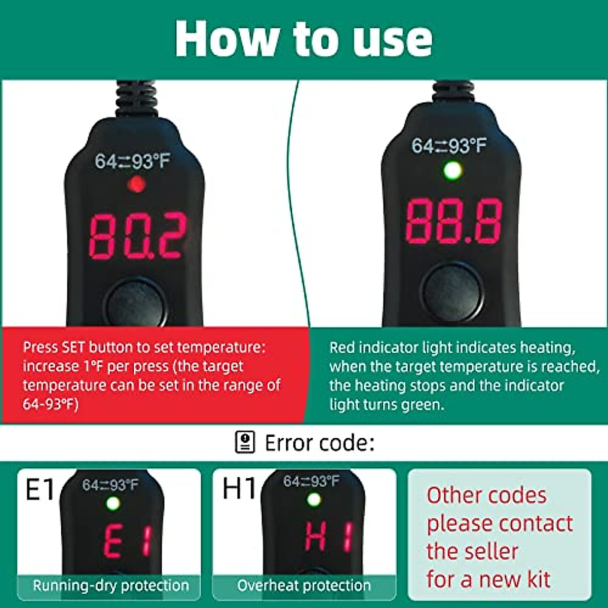 USB Adjustable 10W Mini Aquarium Heater Submersible Fish Tank Heater,Small Fish Tank Heater with LED Digital Display Thermostat, Betta Heater Turtle Heater for 1-2 Gallon Tanks