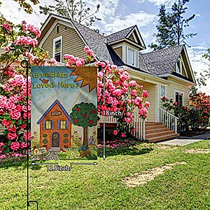 YaoChong Grandkids Loved Here Garden Flag,Grandchildren Spring Summer Autumn Sunshine Flower Bird Home Outdoor Decorative Double Sided 12.5x18 inch