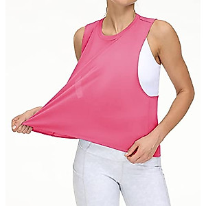 THE GYM PEOPLE Women's Open Cross Back Workout Tank Tops Loose Fit Sleeveless Yoga Running Shirts Bright Pink