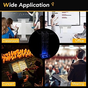 Clear Podium with Light, Acrylic Podium Stand Lecterns & Podiums Pulpits for Churches, Presentation Clear Podium Lectern Church Acrylic Podium Stand for Churches, Weddings, School, Office (US Stock)