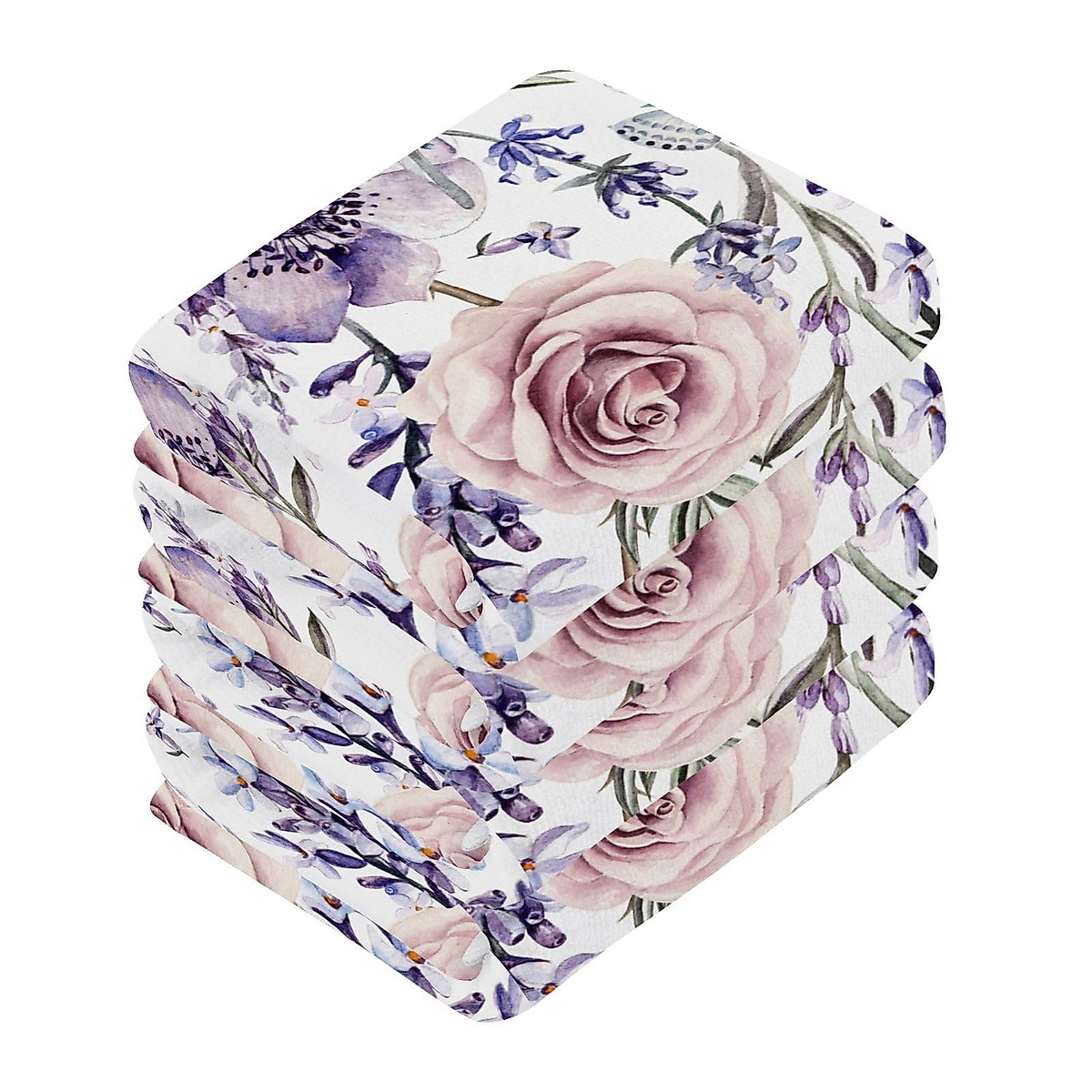 FUGIDOG Watercolor Lavender Rose Washcloths Set of 2-12 X 12 Inch Highly Soft & Absorbent Cotton Wash Cloths Face Towel Bath Hand Towels for Bathroom Spa Gym Kitchen