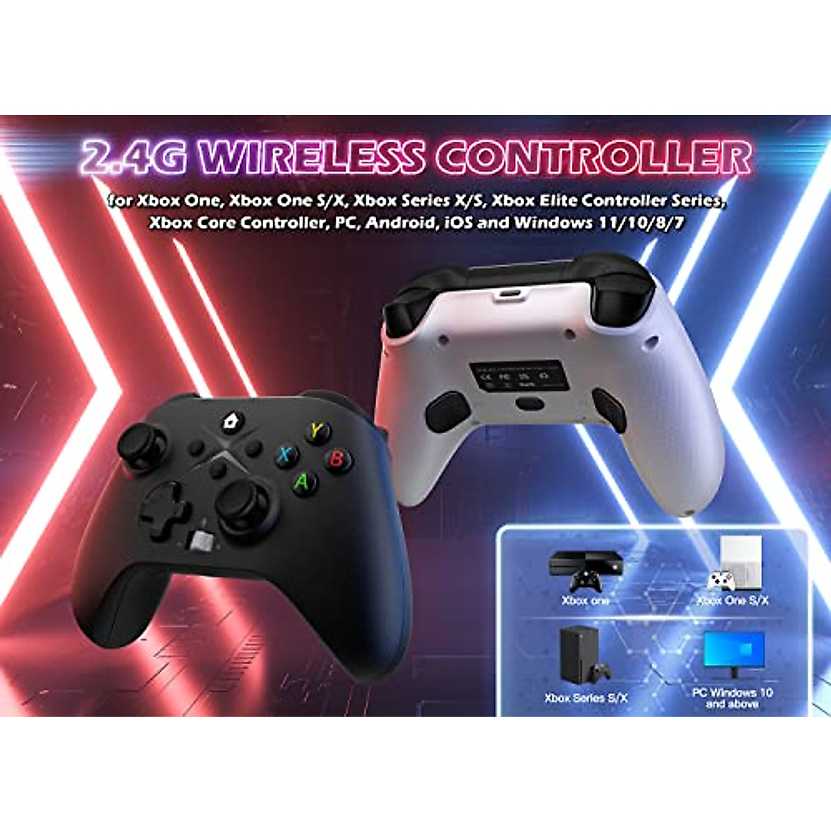 Gamrombo 2 Pack Wireless Controller Replacement for Xbox One, Compatible with Xbox One X/S, Xbox Series X/S, PC Windows 10 11 with Audio Jack & Volume Button/Turbo/Macro/Motion Control & Dual Shock (Black+White)