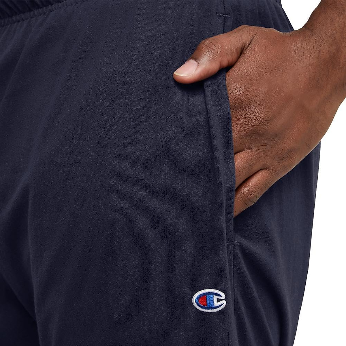 Champion, Lightweight Open-Hem Lounge Men, Jersey Pants (Reg. or Big, Navy C Patch Logo, Large Tall