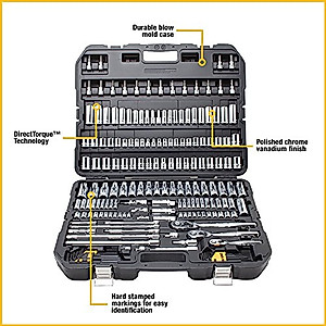 DEWALT Mechanics Tool Set, SAE and Metric, 1/2, 1/4, 3/8 Drive Sizes, 192-Piece (DWMT75049)