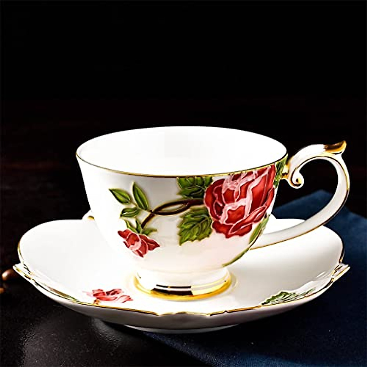 JYDBRT 15pc Set, Flower Embossed Porcelain Coffee Pot Cup Set, Dish Crown Design Dish, Palace Cup Set, Vintage Tea Party