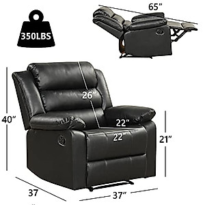 ANJ Manual Recliner Chair, Breathable PU Leather Reclining Chair, Extra Wide Recliners with Overstuffed Arm and Back, Single Sofa Chair for Living Room Bedroom(Black)