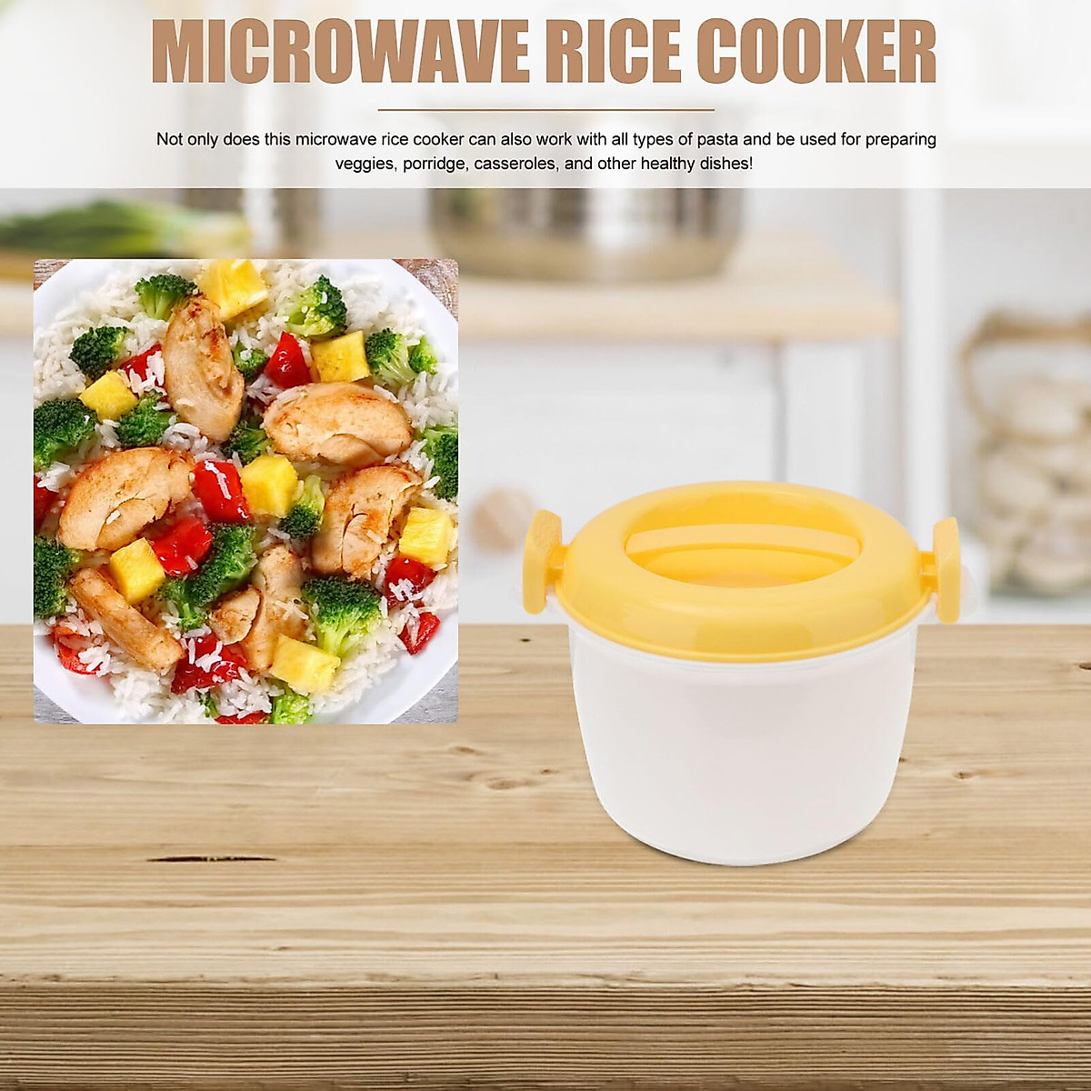 HEMOTON Microwave Rice Cooker Food Container: 2L Pasta Cooker Maker Oven Rice Cooker Steamer Microwave Cookware for Rice Chicken Pasta