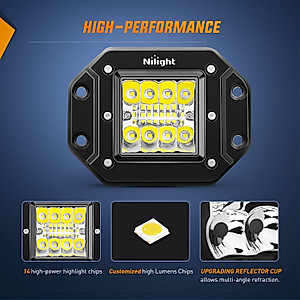 Nilight 4PCS 42W Flush Mount LED Light Pods Upgraded Spot Flood Combo Beam Driving Light LED Work Light Backup Light Reverse Light Grill Mount Light for Offroad 4x4 Truck SUV, 2 Years Warranty