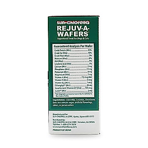 Sun Chlorella Rejuv-A-Wafers Daily Dog Cat & Animal Superfood Supplement - Green Microalgae & Eleuthero Bits - Vitamins, Minerals, Antioxidants Support Immune Defense, Gut Health - 60 Wafers