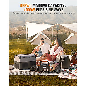 Portable Power Station 1000W (Peak 2000W), GRECELL 999Wh Solar Generator with 60W USB-C PD Output, 110V Pure Sine Wave AC Outlet Backup Lithium Battery for Outdoors Camping Travel Hunting Home