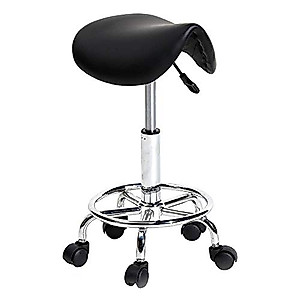 FRITHJILL Bar Stool,Rolling Hydraulic Ergonomic Saddle Seat Salon Barber Chair Saddle Stool Pedicure/Manicure Nail Technician Massage Stool | Black