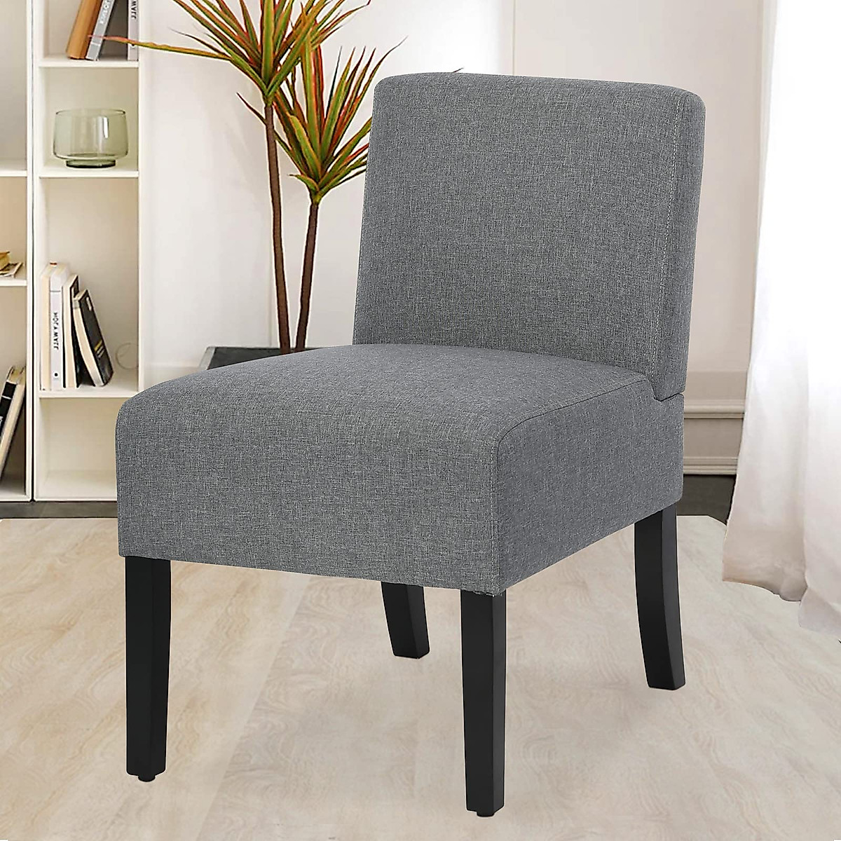 Haiput Wam Accent Chair Armless Chair Corner Chair Slipper Chair Victorian Style, Modern Small Accent Chairs for Livingroom Bedroom Office Small Spaces with Solid Wood Legs (Grey)