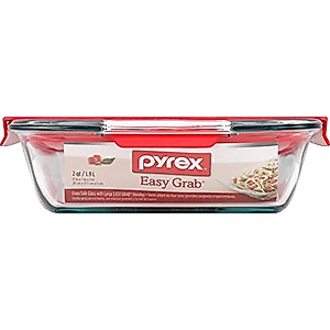 Pyrex Easy Grab 2-Qt Glass Baking Dish with Lid, Tempered Glass Baking Dish with Large Handles, Non-Toxic, BPA-Free Lid, Dishwashwer, Microwave, Freezer and Pre-Heated Oven Safe
