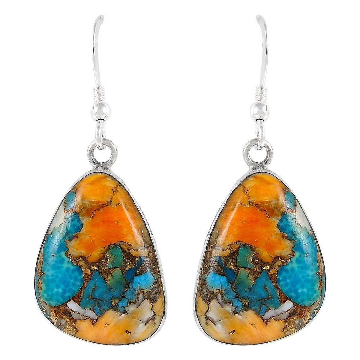 Spiny Oyster Turquoise Earrings in 925 Sterling Silver (Free-Form Dangles)