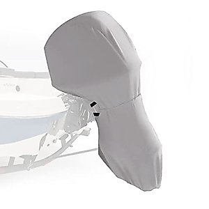 GOTRUTH Full Outboard Motor Cover, 800D Heavy Duty Waterproof Boat Motor Cover, Trailerable Boat Engine Covers Fit for Motor 175-225 HP, Gray