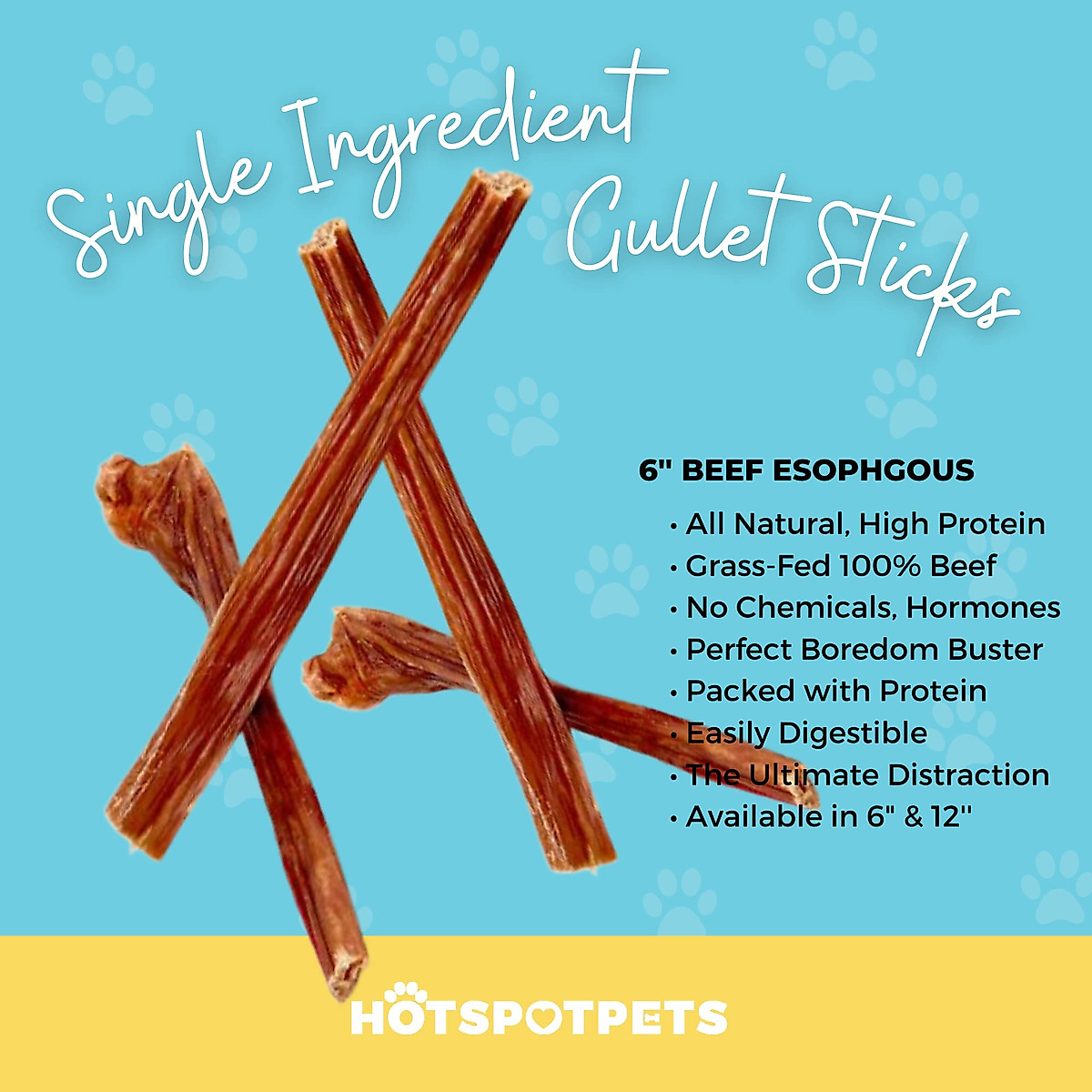 hotspot pets Premium Beef Gullet Sticks for Dogs 6" - All Natural Grass-Fed Beef Dog Chews, Rich in Glucosamine Chondroitin for Joint Health, Single Ingredient No Rawhide Dog Treats