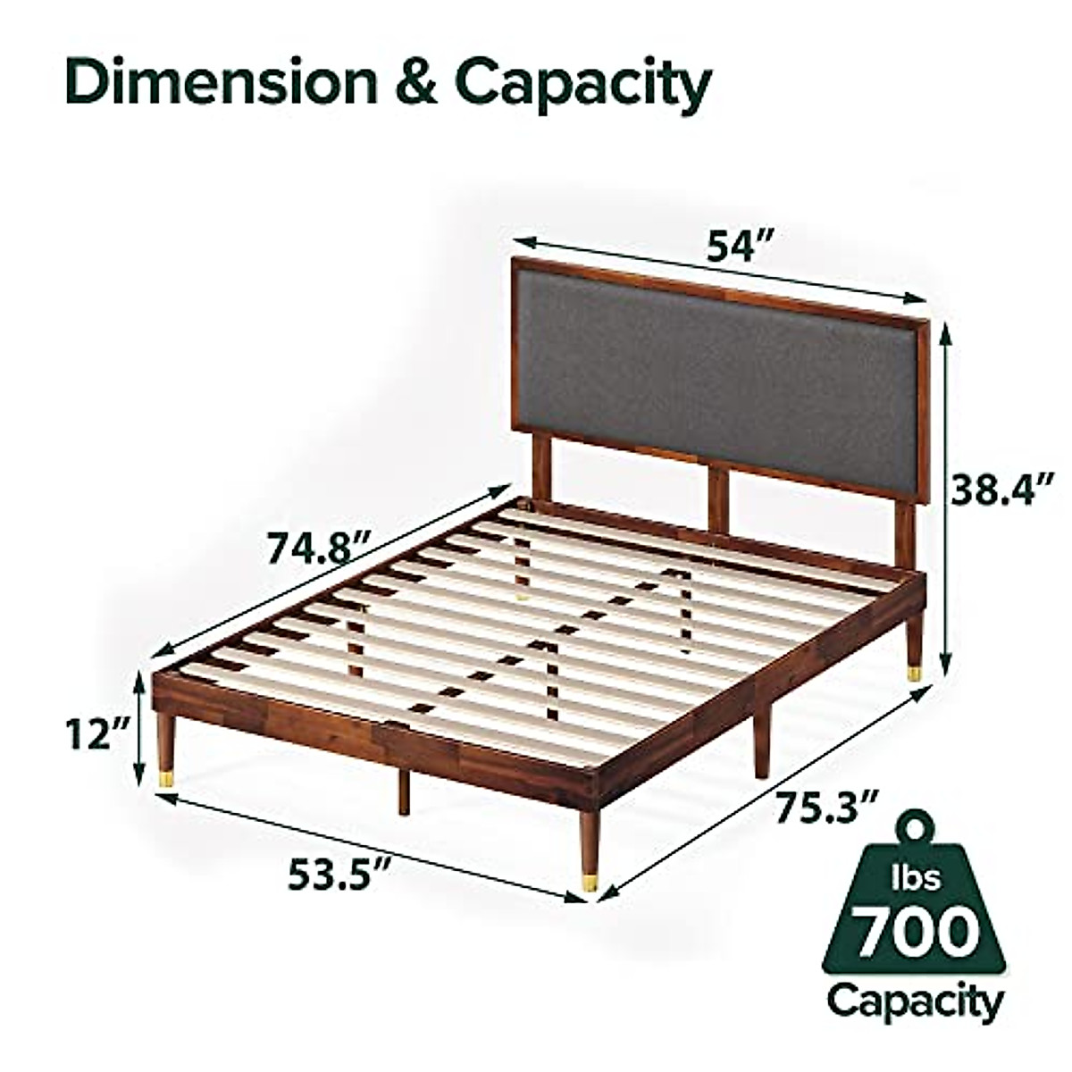 ZINUS Raymond Wood Platform Bed Frame with Adjustable Upholstered Headboard, Solid Wood Foundation, Wood Slat Support, No Box Spring Needed, Easy Assembly, Full