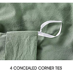 JELLYMONI Green 100% Washed Cotton Duvet Cover Set, 3 Pieces Luxury Soft Bedding Set with Buttons Closure. Solid Color Pattern Duvet Cover Oversized King Size(No Comforter)