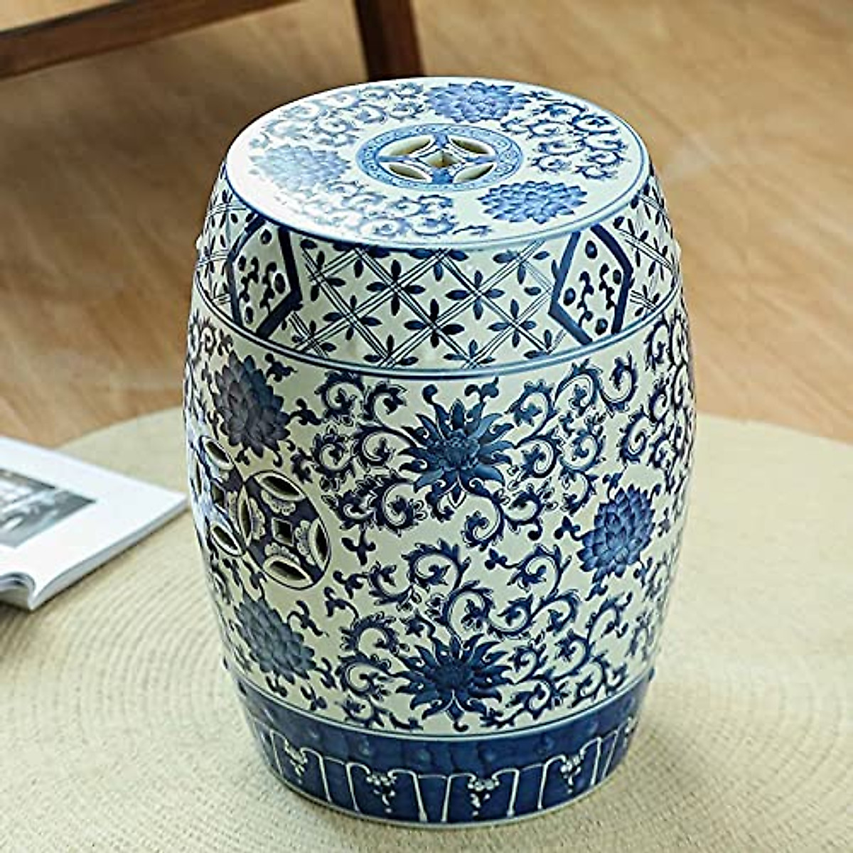 XARONF Ceramic Garden Pier, Tea Room Drum Stool, Dressing Stool, Neo-Classical Drum Pier, Shoe Changing Stool in The Hall.