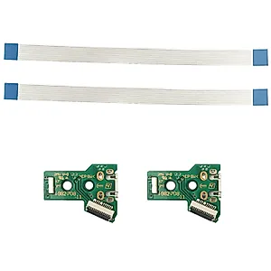 FainWan 2pcs J-D-S-055 Replacement Charging Port Assembly 12 Pin for PS4 DualShock 4, Micro USB Adaptor Charger Socket Board Connector Module for Playstation DS4 Controller, Flex Cable