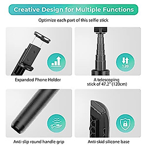 Torjim 60” Phone Tripod & Selfie Stick, All in One Extendable Cell Phone Tripod with Remote Shutter for Live Streaming/Video Recording/Photo, Upgraded iPhone Tripod Stand Compatible with iOS/Android
