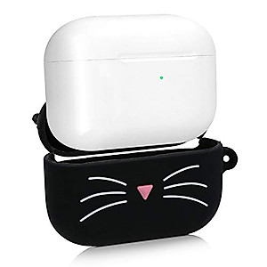 kwmobile Silicone Case Compatible with Apple AirPods Pro - Case Soft Cover - Cat Black/White