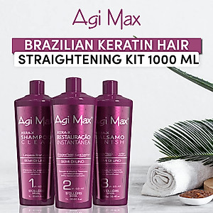 Agi Max Brazilian Keratin Hair Treatment Kit 1000ml - 3 Steps - The Best Straightening!
