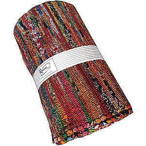 Cotton Multi Chindi Hand Woven Rugs - 8x10 Feet Rectangle Hand Braided Bohemian Colorful Area Rug - Recycled Braided Chindi Rugs- Biodegradable Area Rugs 96x120 inch.