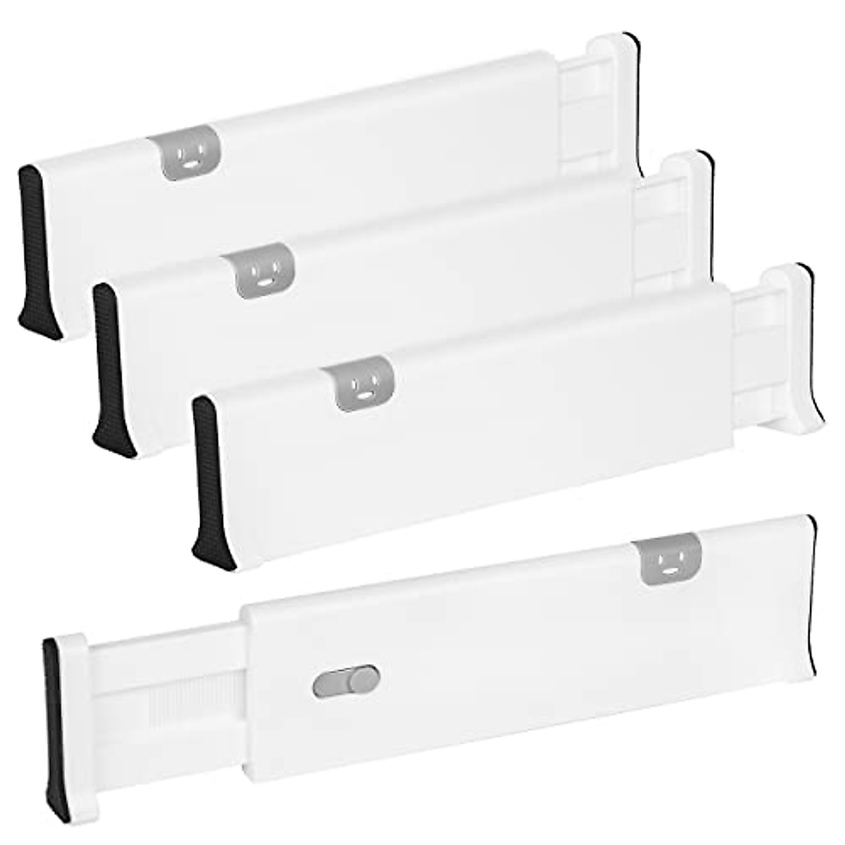 Drawer Dividers Organizers 4 Pack, Expandable from Length 14.9-21.3'', Adjustable 4" High, Deep Dresser Drawer Organizer, Plastic Drawer Separators for Clothing, Kitchen Utensils and Office Storage