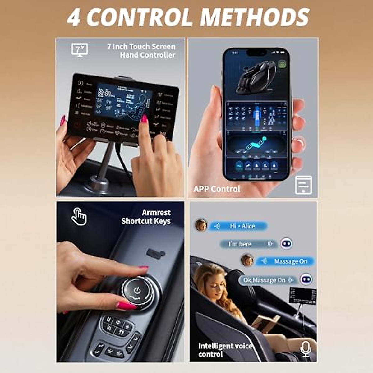 HealthRelife 4D Massage Chair Full Body Zero Gravity Full Body SL Track Intelligent Voice Control Bluetooth Speaker with Heated, Black