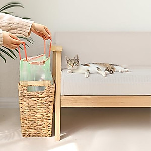 Wicker Trash Basket with Wooden Handles | Wicker Bathroom Trash Can | Woven Trash Can | Wicker Waste Basket for Bathroom, Bedroom, Living Room, Office