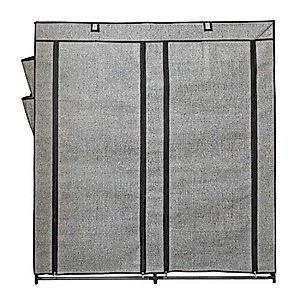 Simplify 7 Tier Double Wide 14 Shelf Shoe Storage Closet Organizer Rack with Cover and Side Pockets, Freestanding, Holds 42 Pairs, Good for Sneakers, Flats, Heels & Boots, Black