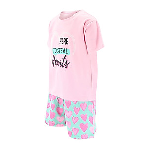 Unique Baby Boys Valentines Here To Steal Hearts Shorts Set Outfit (4Y, Pink)