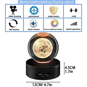 YVV LED Rotating Display Stand, Lighted Base- Crystal Glass Art, 360 Degree Automatic Mute Rotating Turntable, Motorized Display Stand with Colorful Lights, Tumbler Supplies Spinner 4.72in